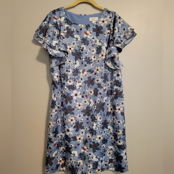 LOFT | Dresses | Loft Floral Blue Dress Flutter Sleeves | Poshmark